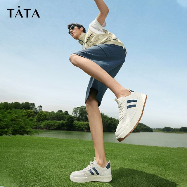 Tata casual thick-soled sneakers men's retro moral training shoes white ...
