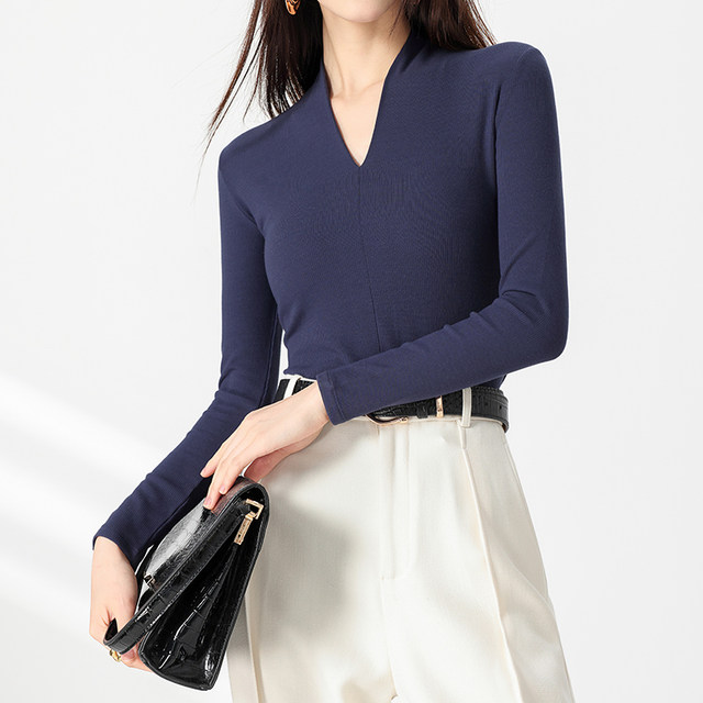 Acetate-containing wool blended warm self-heating V-neck inner base ...