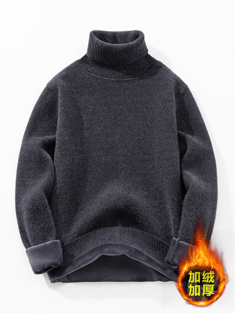 Turtleneck sweater for men in winter large size plus velvet thickened ...