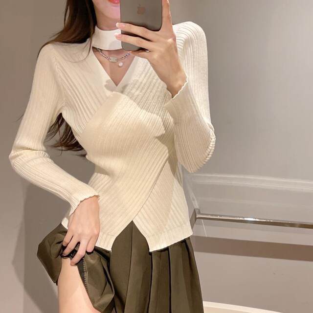 Sexy cross-neck sweater for women with autumn and winter design niche ...