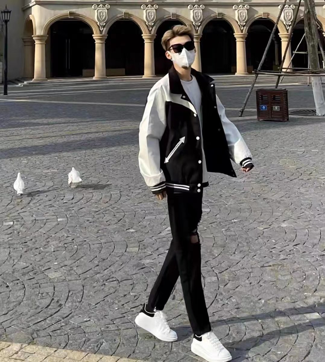 Autumn new net red ruffian handsome trend light luxury splicing ...