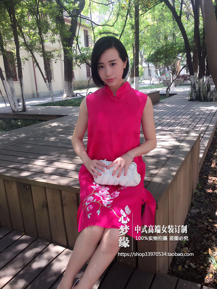 Chinese style graceful silk organza embroidered stand collar partial ...