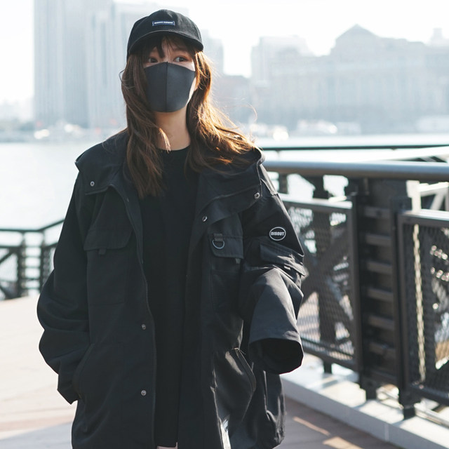 Functional wind dark line spring and autumn thin coat female loose bf ...