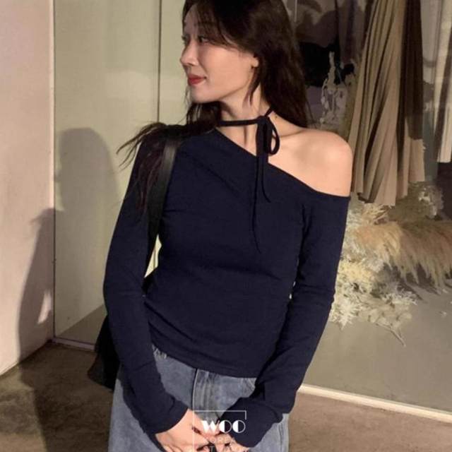 Exclusive type Korean personality temperament off-shoulder slanted neck ...