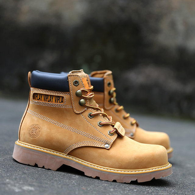 Counter Martin boots men's big yellow men's boots mid-top work clothes ...