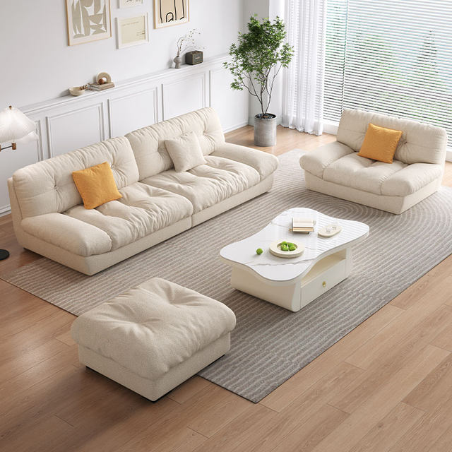 Cream style living room fabric sofa art Australian velvet pine down ...