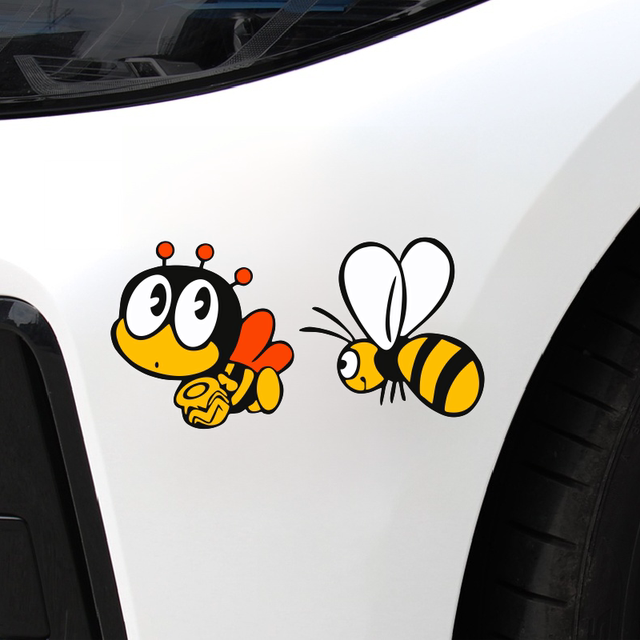 Car Sticker Little Bee Cute Cartoon Scratch Covering Sticker Waterproof ...