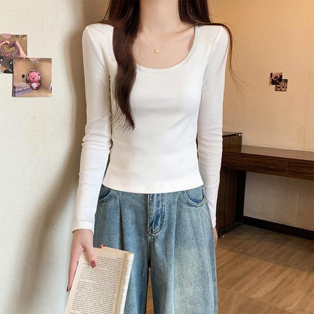 Black U -collar plus velvet bottom shirt female 2024 new autumn and ...