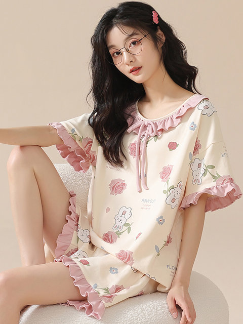 Pajamas for Women Summer New Round Neck Cartoon Internet Celebrity ...