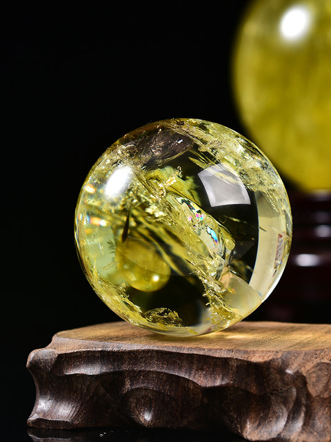 Natural yellow crystal ball ornament, real original stone kitchen ...