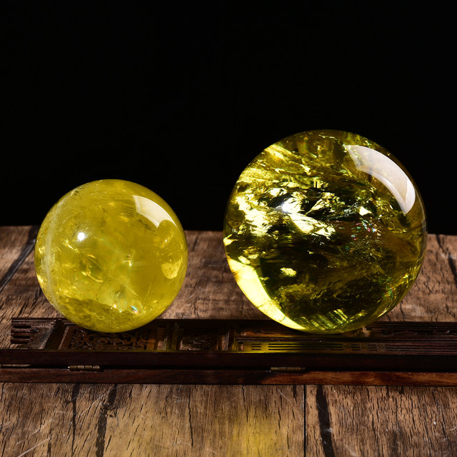 Natural yellow crystal ball ornaments, real raw stone, kitchen office ...