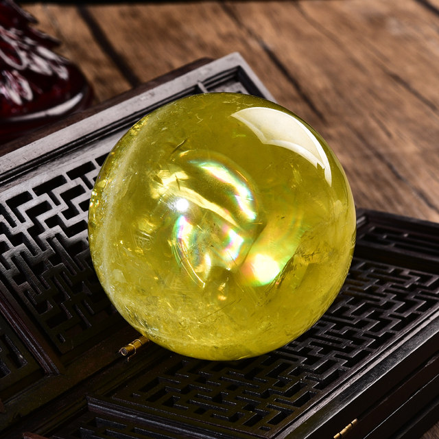 Natural yellow crystal ball ornaments, real raw stone, kitchen office ...
