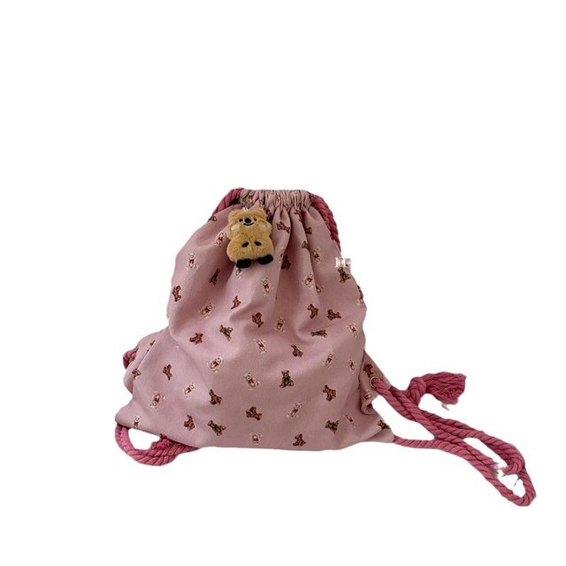 mooni pink bear backpack canvas bag large capacity storage bag ...
