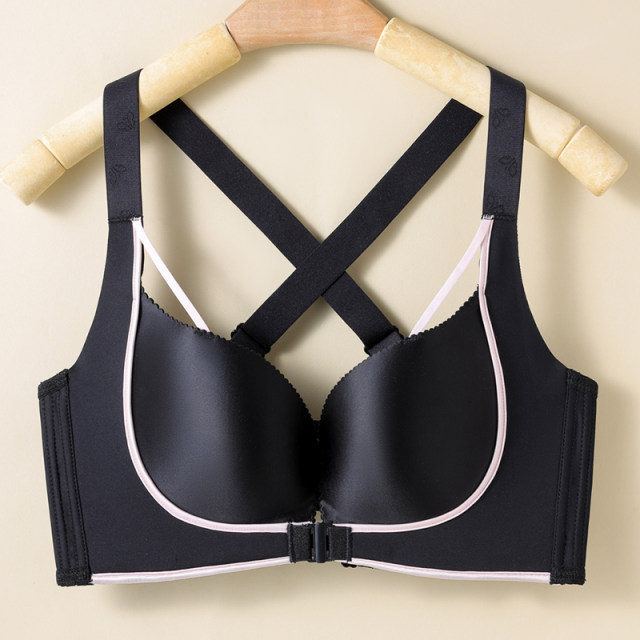 Seamless beautiful back large size bra with push-up front buckle to ...