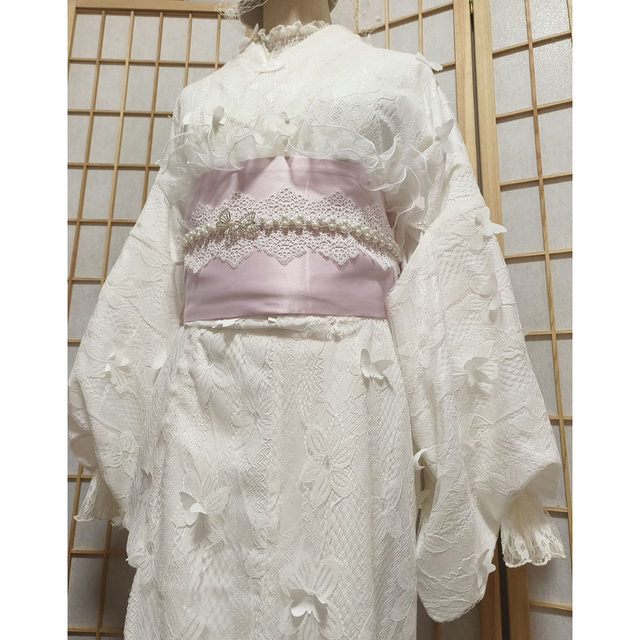 Spring white three-dimensional butterfly lace kimono yukata Japanese ...