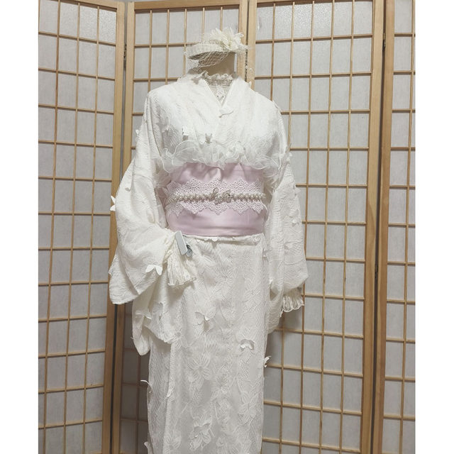 Spring white three-dimensional butterfly lace kimono yukata Japanese ...