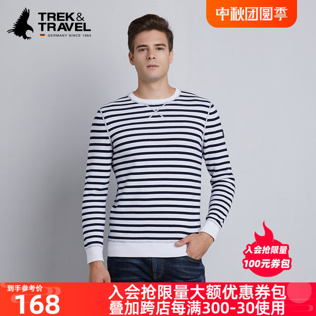 TREK/TRAVEL round neck white striped sweater long-sleeved sweater ...