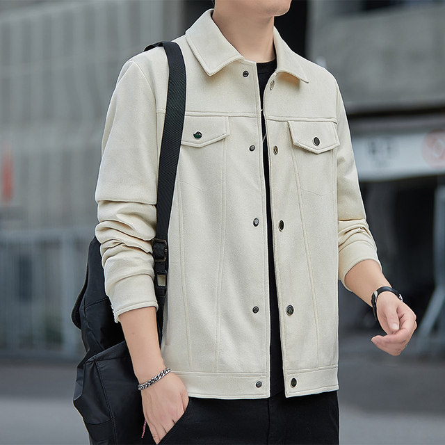 High luxury quality! Suede retro executive jacket men's young spring ...