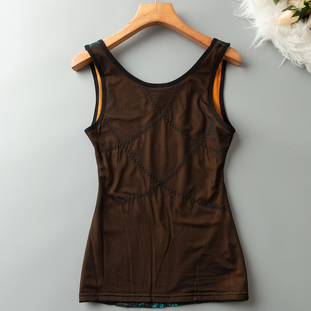 Winter foreign trade fashionable velvet vest top slim fit low round ...