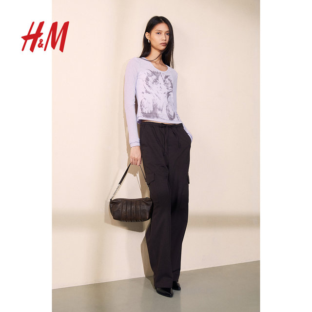 HM women's T-shirt 2024 autumn new slim fit, soft and comfortable ...