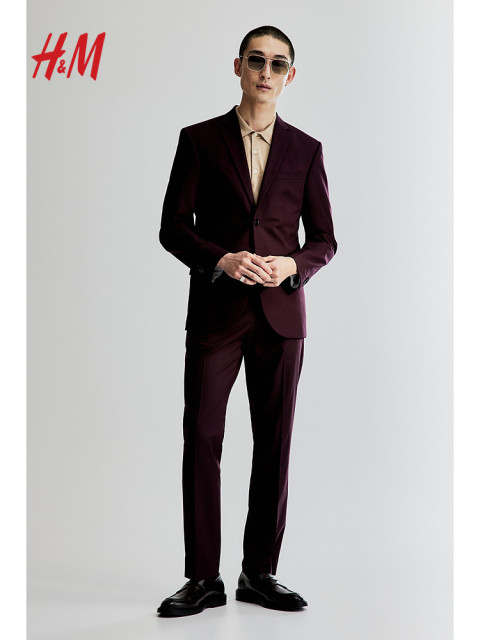 HM men's suit spring business single-breasted slim red suit groomsmen's ...
