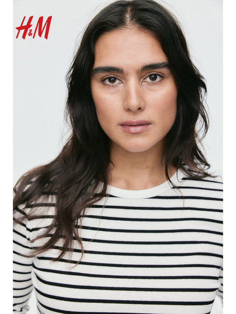 HM women's clothing spring neck cotton tattoo cotton top 1260555