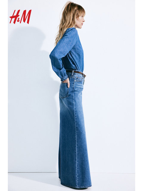 HM Women's Shirt Summer Frilled Denim Top 1260356