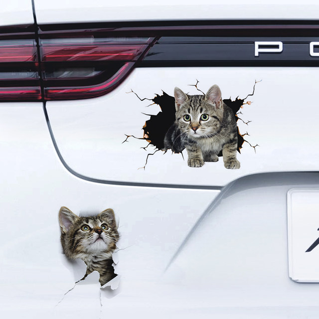 Car sticker creative personality 3D three-dimensional kitten car ...