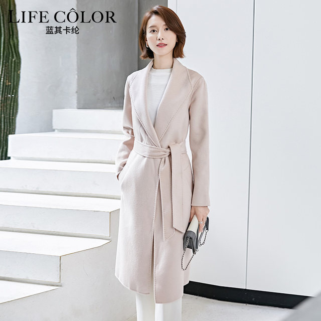 Off-season clearance water ripple double-sided woolen coat for women ...
