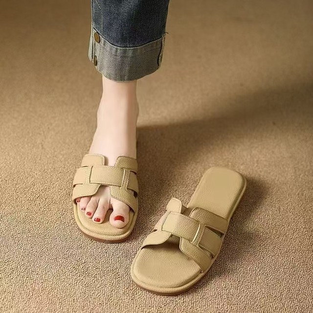 Fat Donglai Red Green Flying Genuine Leather Soft Sole Not Tired Flip ...