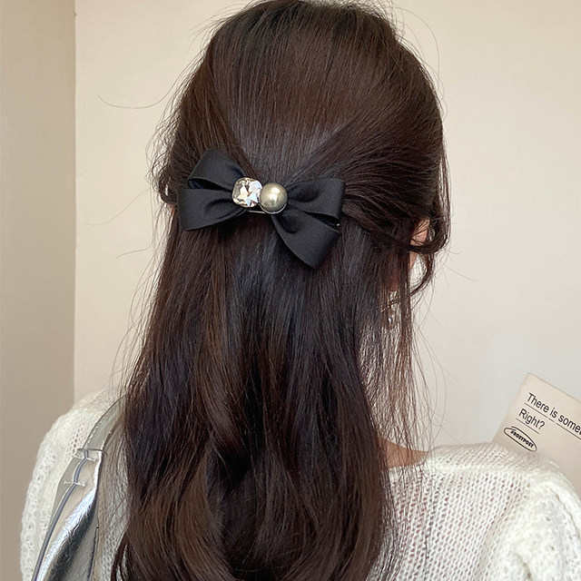 Black bow spring clip hairpin elegant temperament half-tied hairpin ...