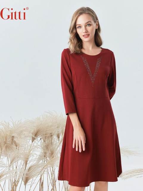 Gitti/Gitti Autumn Bozen Diamond Waist Lighth, Seven -Packal Sleeve Dress Women's Large ...