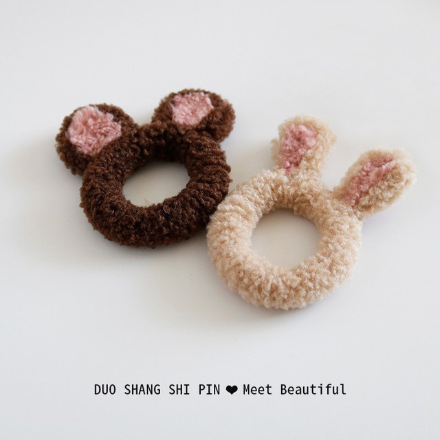 Sweet and cute lamb hair rope Korean rabbit ear plush hair circle ...