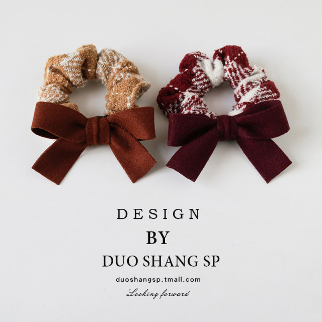 Plush bow large intestine hair ring head rope autumn and winter tied ...