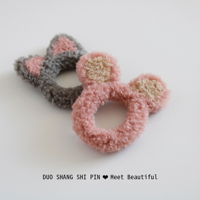 Autumn and winter sweet and cute lamb hair rope Korean rabbit ears ...