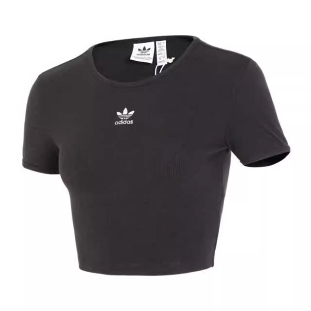 Adidas Clover women's navel-baring short-sleeved round neck tight ...