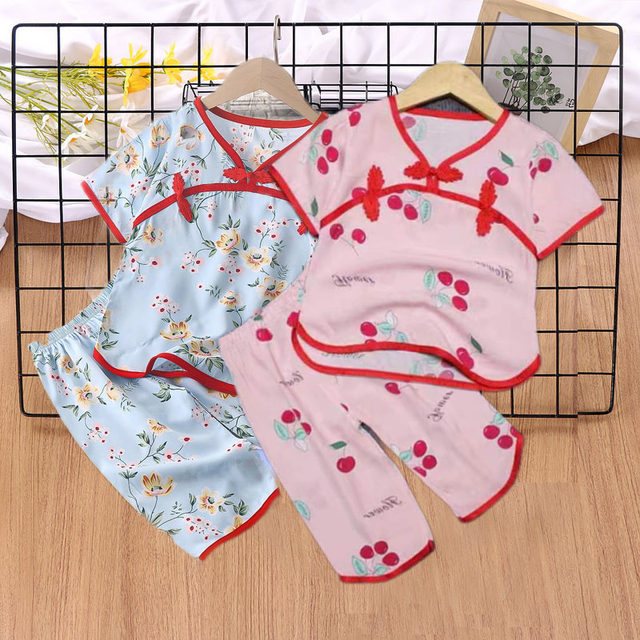 Baby summer suit baby cotton silk clothes baby girl artificial cotton ...
