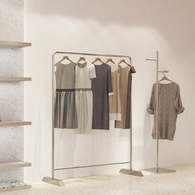 Clothing display rack floor-standing silver stainless steel brushed ...