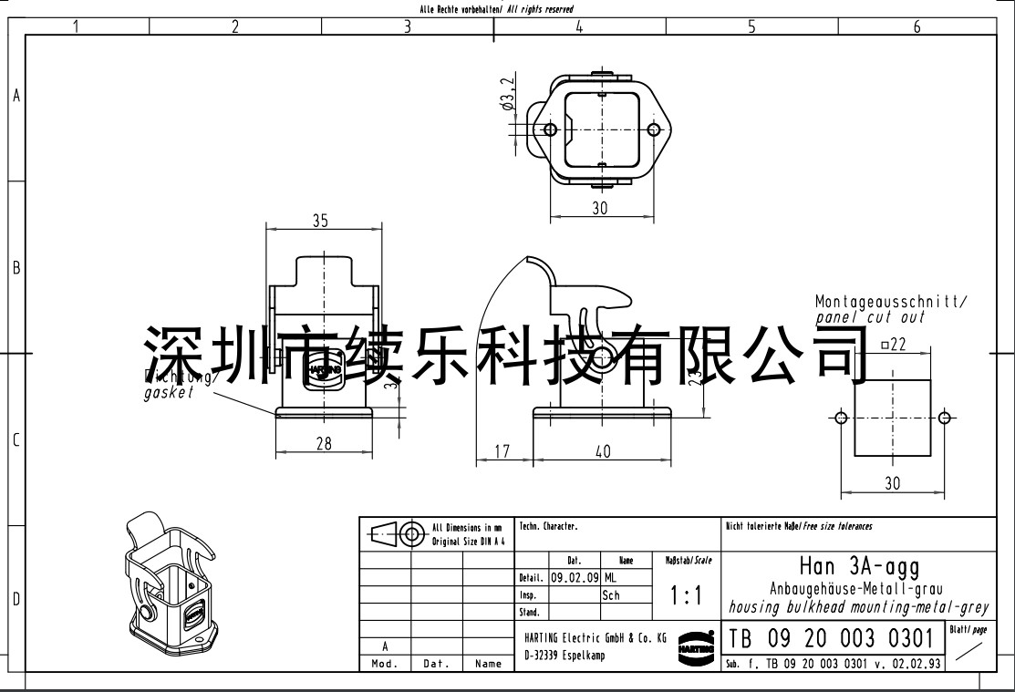 09200030301 Han 3A-HBM-SL harting 浩亭哈丁 H3A开孔安装正品-淘宝网