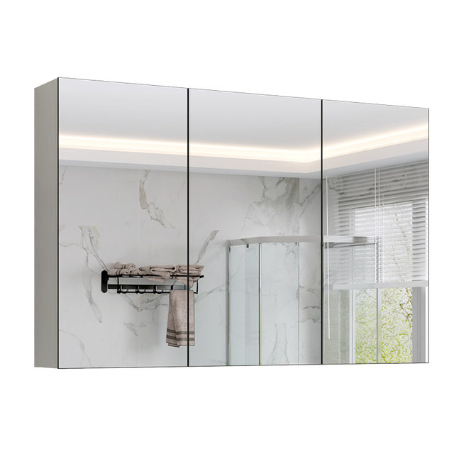 Nordic multi-layer solid wood bathroom mirror cabinet waterproof modern ...