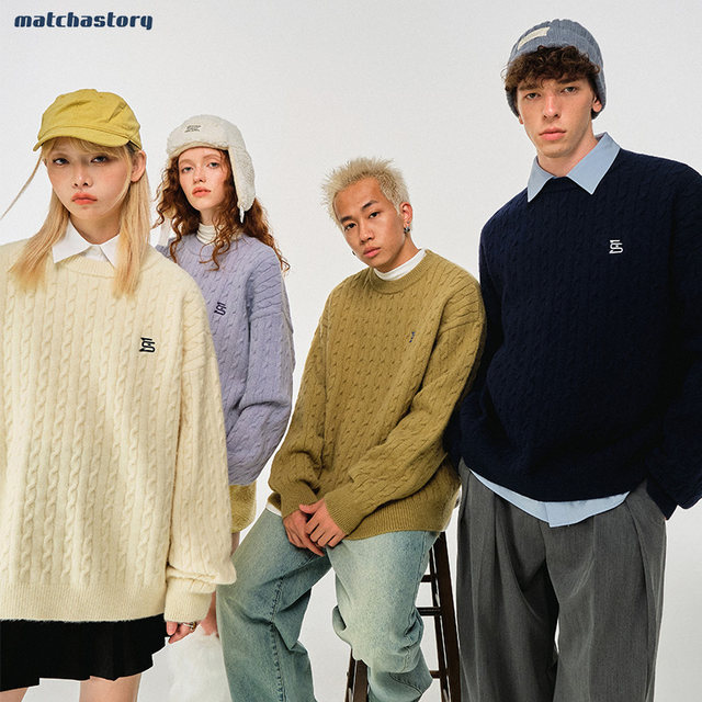 MATCHASTORY Matcha Story Retro Twist Loose Couple Sweater Men's and ...