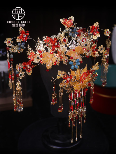Bride's headgear new Chinese golden red luxury phoenix crown wedding ...