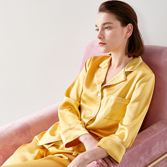 soiejardin0#Tiya French silk women's pajamas classic solid color suit ...