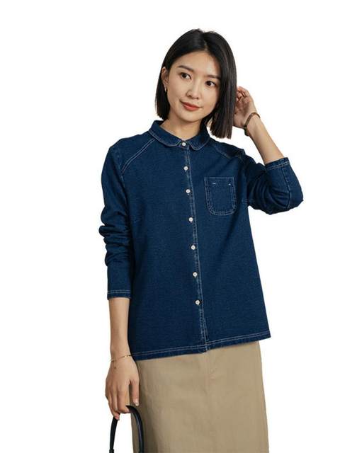 YUN Yun shirt simple basic temperament commuter blue denim 2024 women's new spring top casual jacket