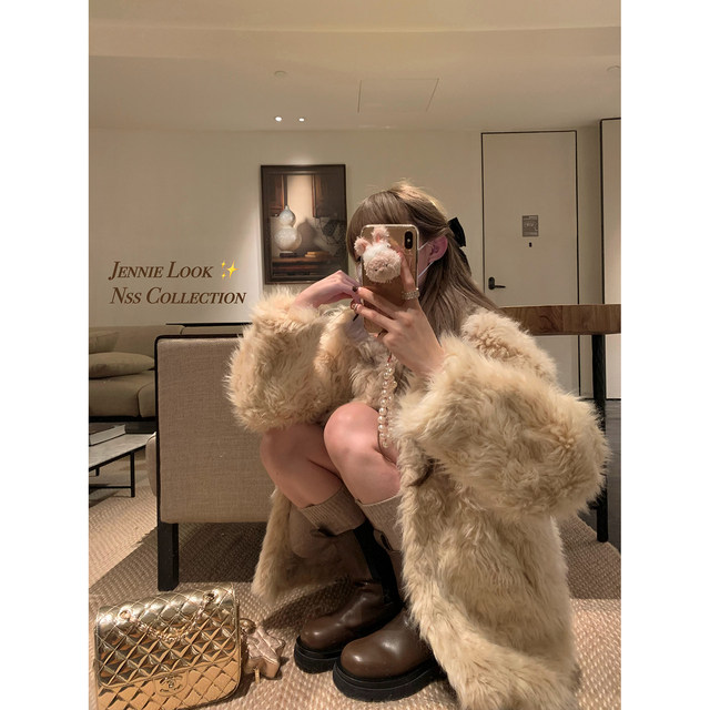 NSSCOLLECTION Limited Liang cream two-color fur Toka fur warm loose fur ...