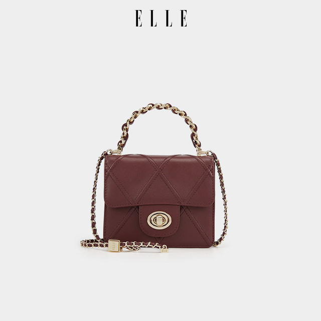 ELLE women's bag 2024 new first-layer cowhide chain small square bag ...