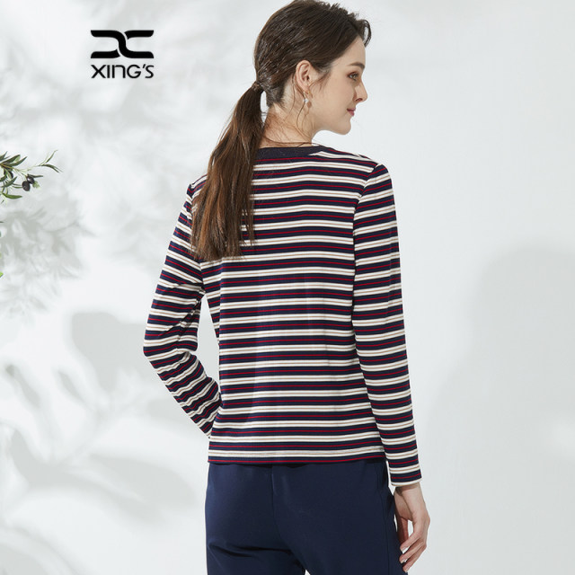 Xing's Women's Clothing 2021 New V-neck Striped Bottoming Shirt Women's ...