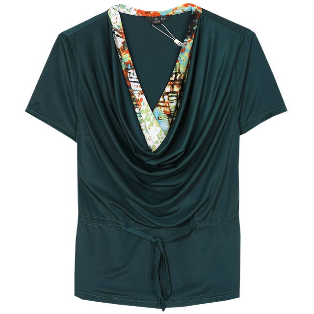Xing's women's summer clothing new stretch V-neck short-sleeved dark ...