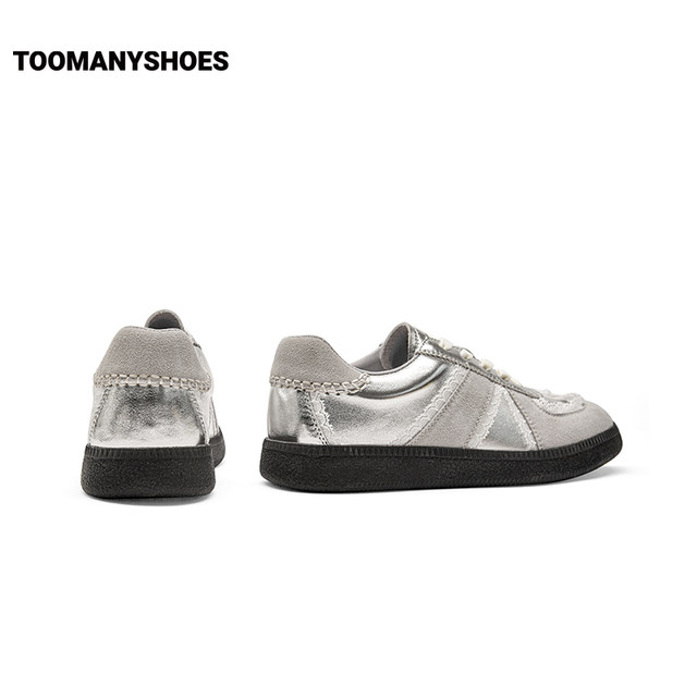 Toomanyshoes women's shoes virtual lover silver sports casual sneakers ballet style retro lace ...