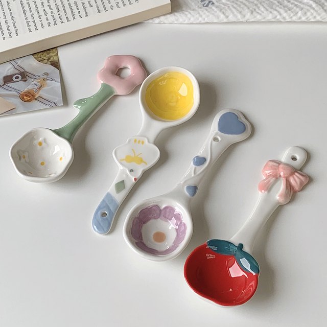 Ins style girly heart cute ceramic spoon household baby eating spoon ...